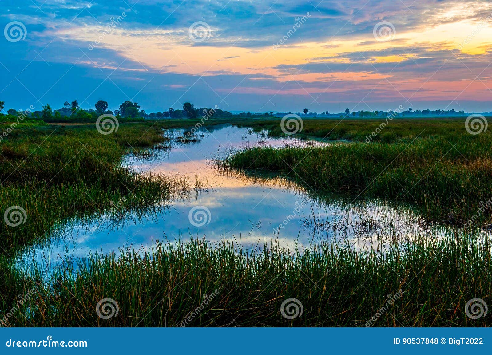 Sunrise at Anlung Pring Protected Landscape Stock Photo - Image of ...