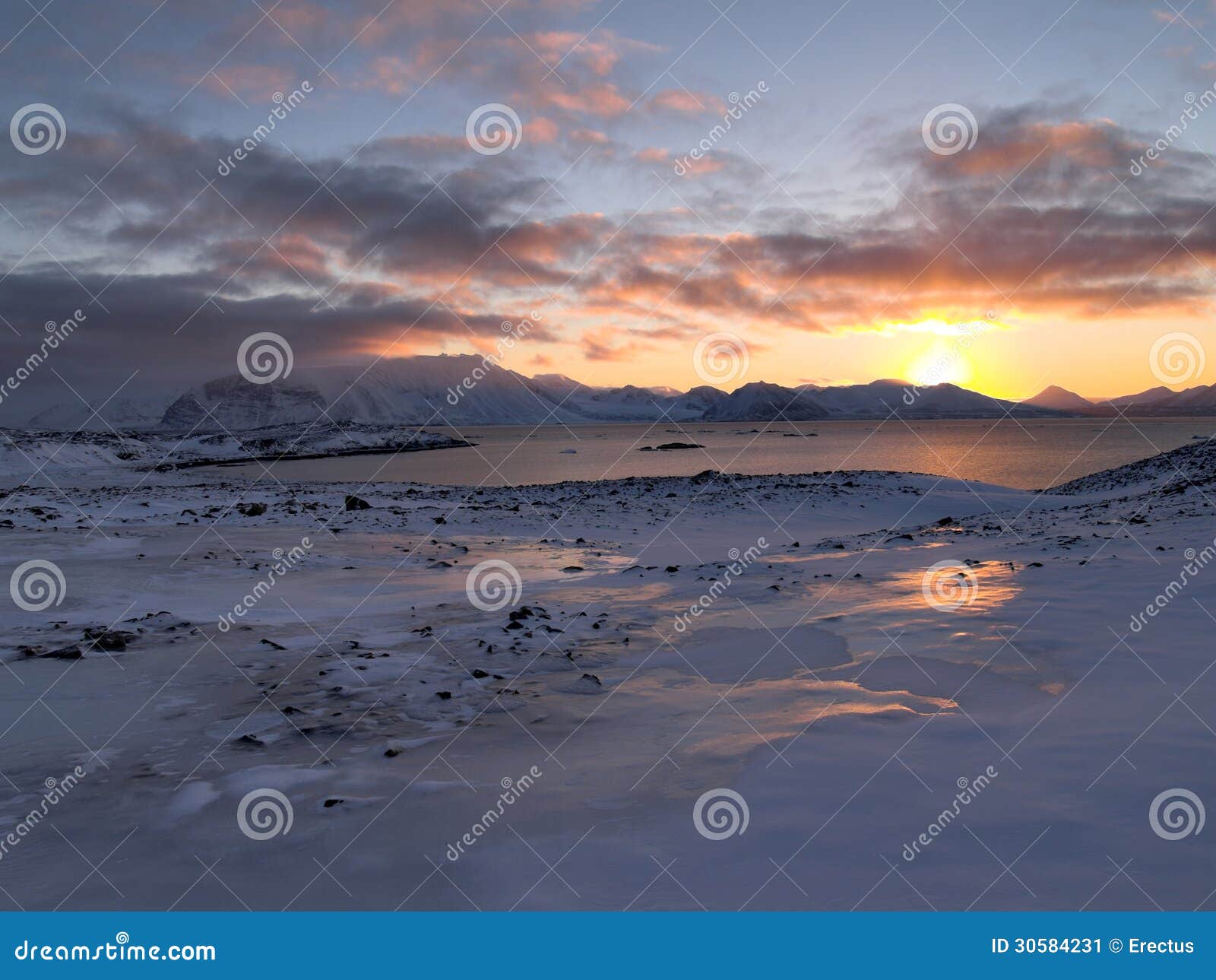 Sunrise in the Arctic stock image. Image of rise, antarctic - 30584231