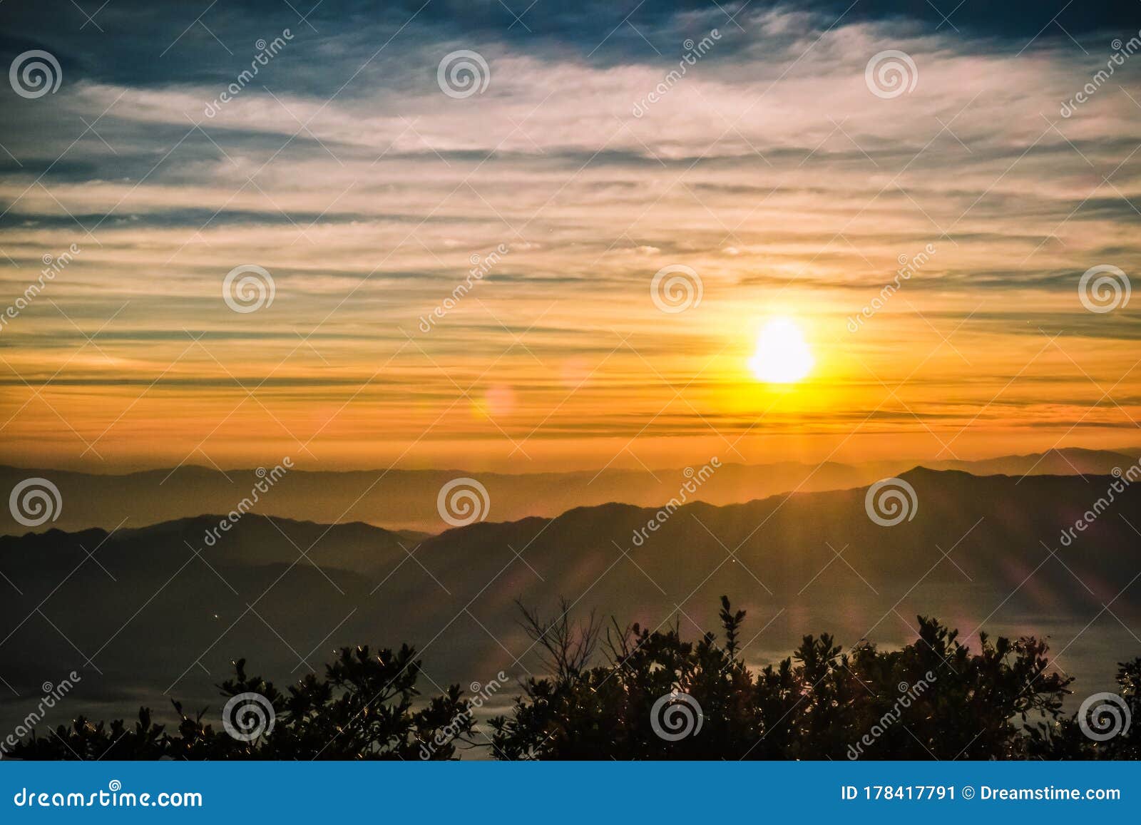 Sunrise Backlit Sky with Cloud on the Top of Mountain Stock Image ...