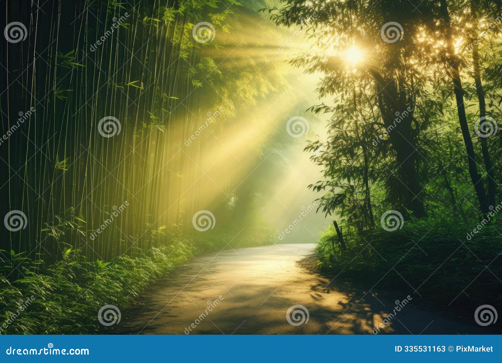 Sunrise In Bamboo Forest. Tropical Reed Beds. Jungle And Rainforest Of ...