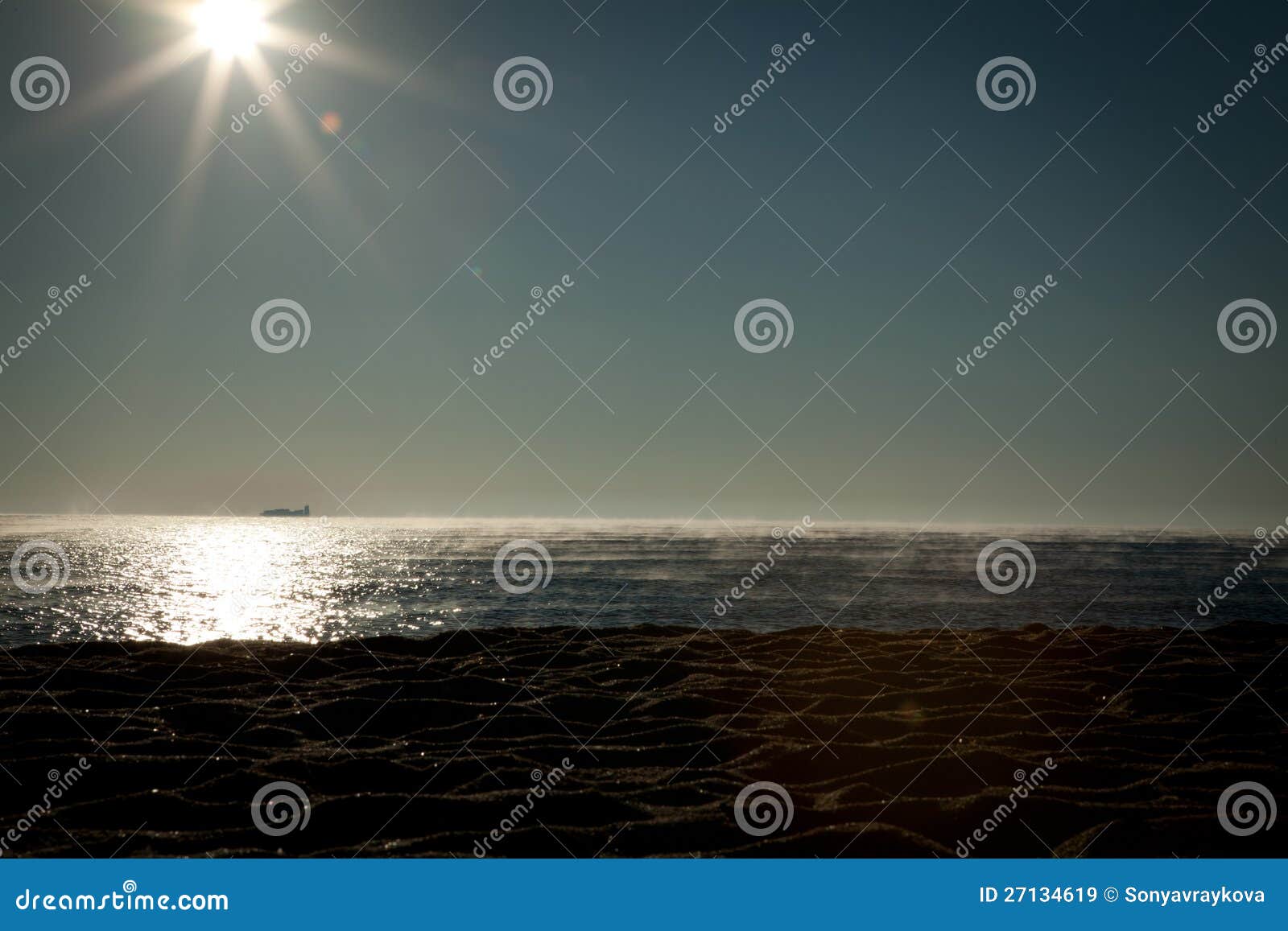 Sunrise beach mist stock image. Image of beach, ship - 27134619