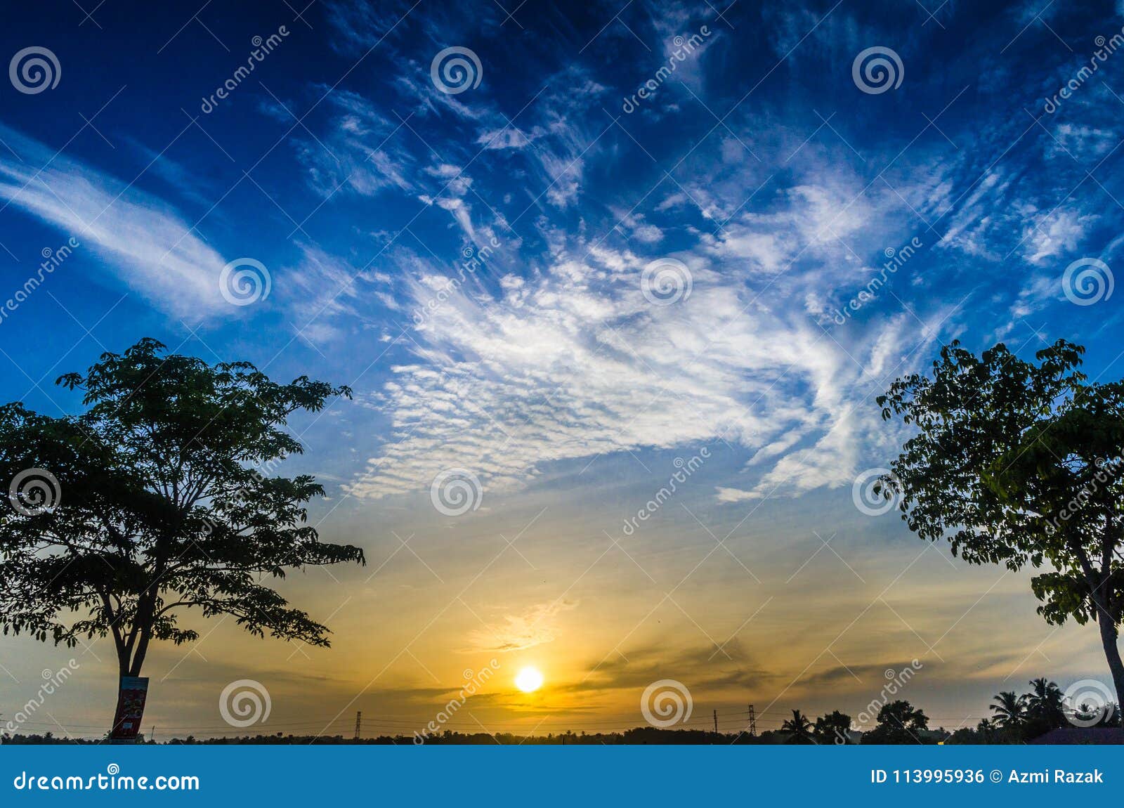 Sunrise on the blue sky stock photo. Image of line, fall - 113995936