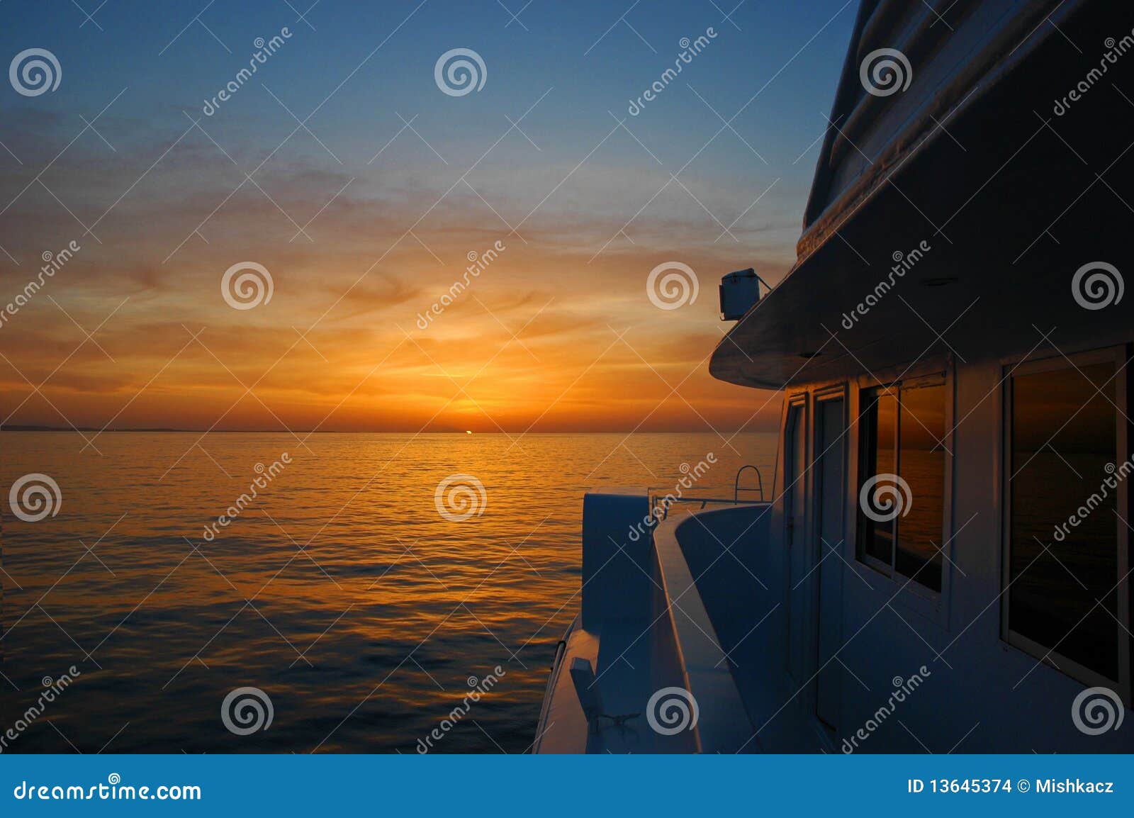 Sunrise on the boat stock photo. Image of divers, light - 13645374