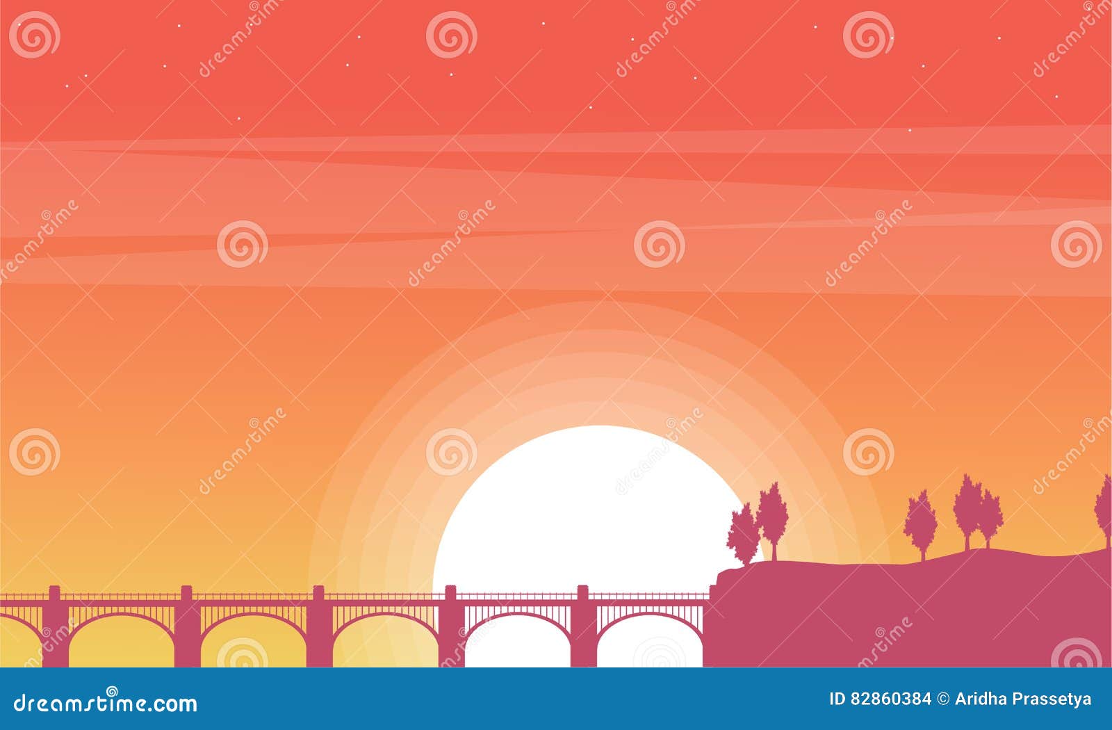 At Sunrise Bridge Beauty Scenery Stock Vector - Illustration of travel ...