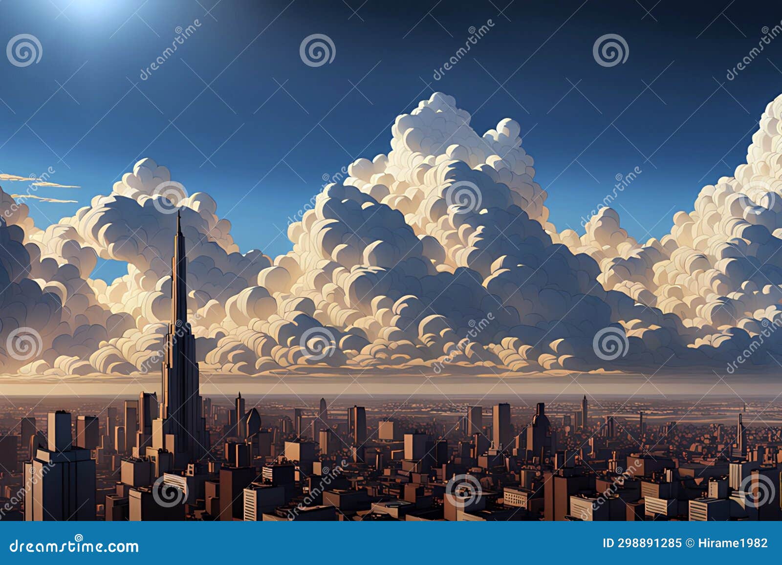 Sunrise Building and Cloud in the City Background Stock Illustration ...