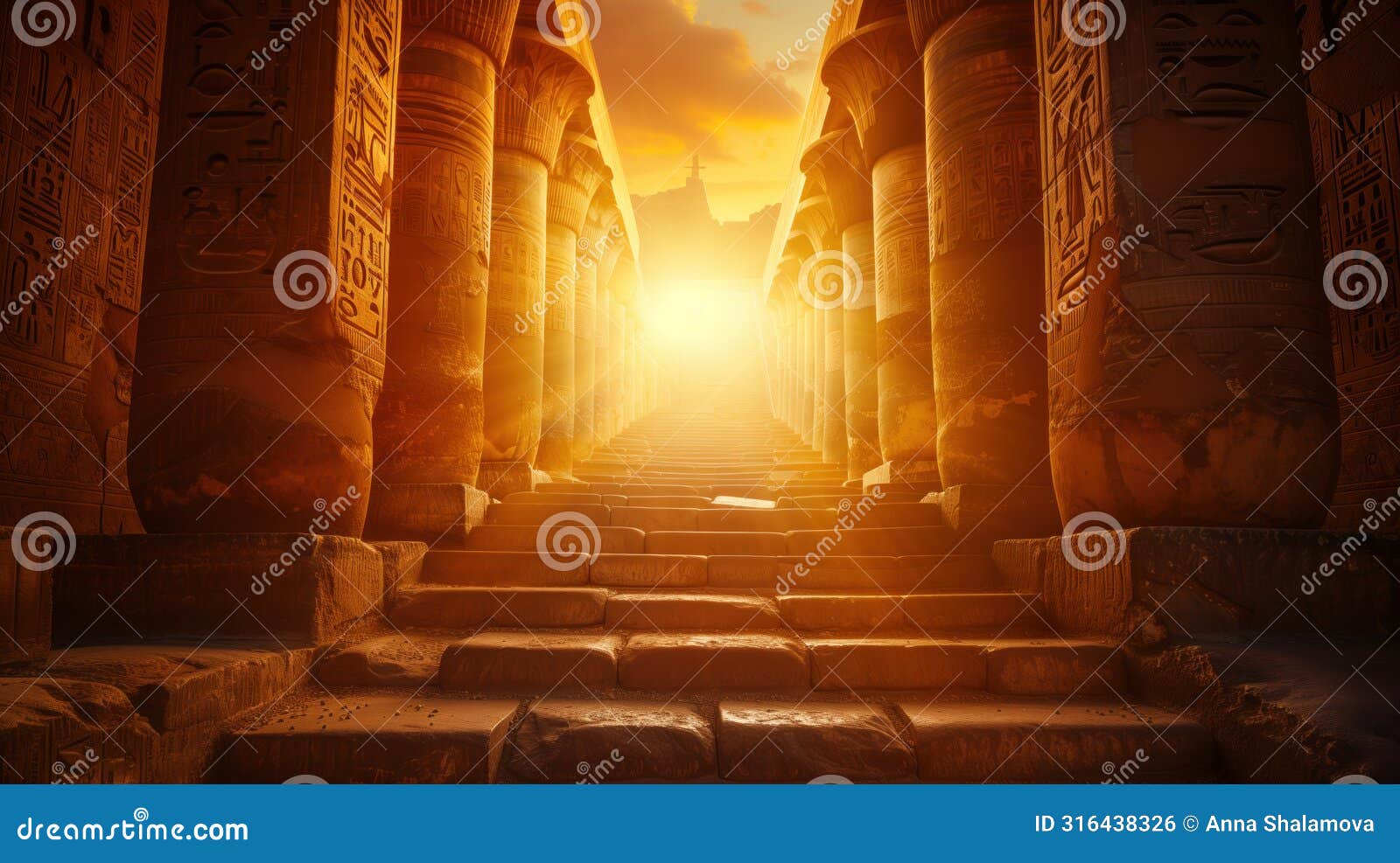 Pathway Through Egyptian Ruins With Pyramid In Background Stock ...