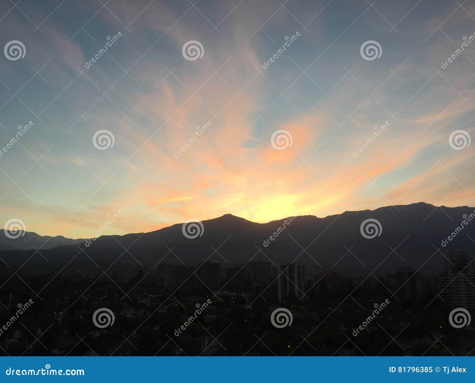 Sunrise in Chile stock image. Image of night, hill, city - 81796385