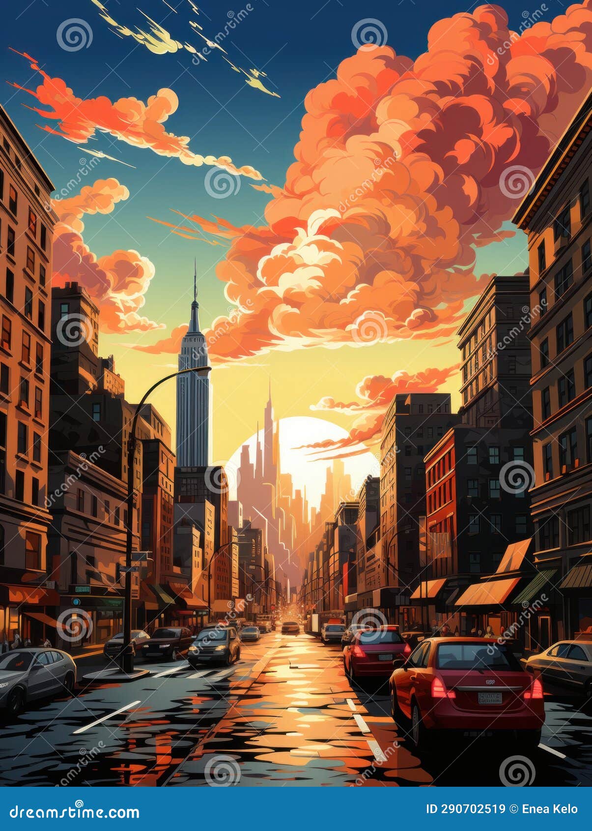 Pop Art Sunrise in the City Stock Illustration - Illustration of popart ...