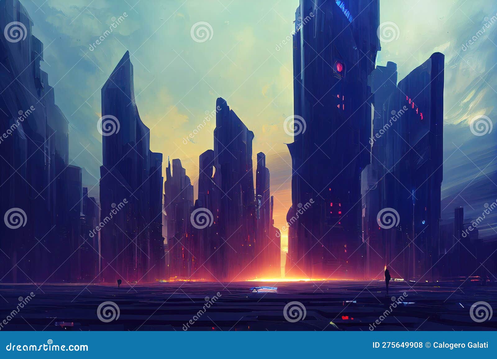 Sunrise City Scene of a Future Sci Fi Town, Ai Generated Image Stock ...