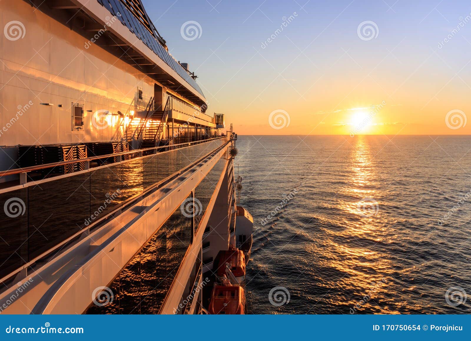 Sunrise on the cruise ship stock photo. Image of sunlight - 170750654