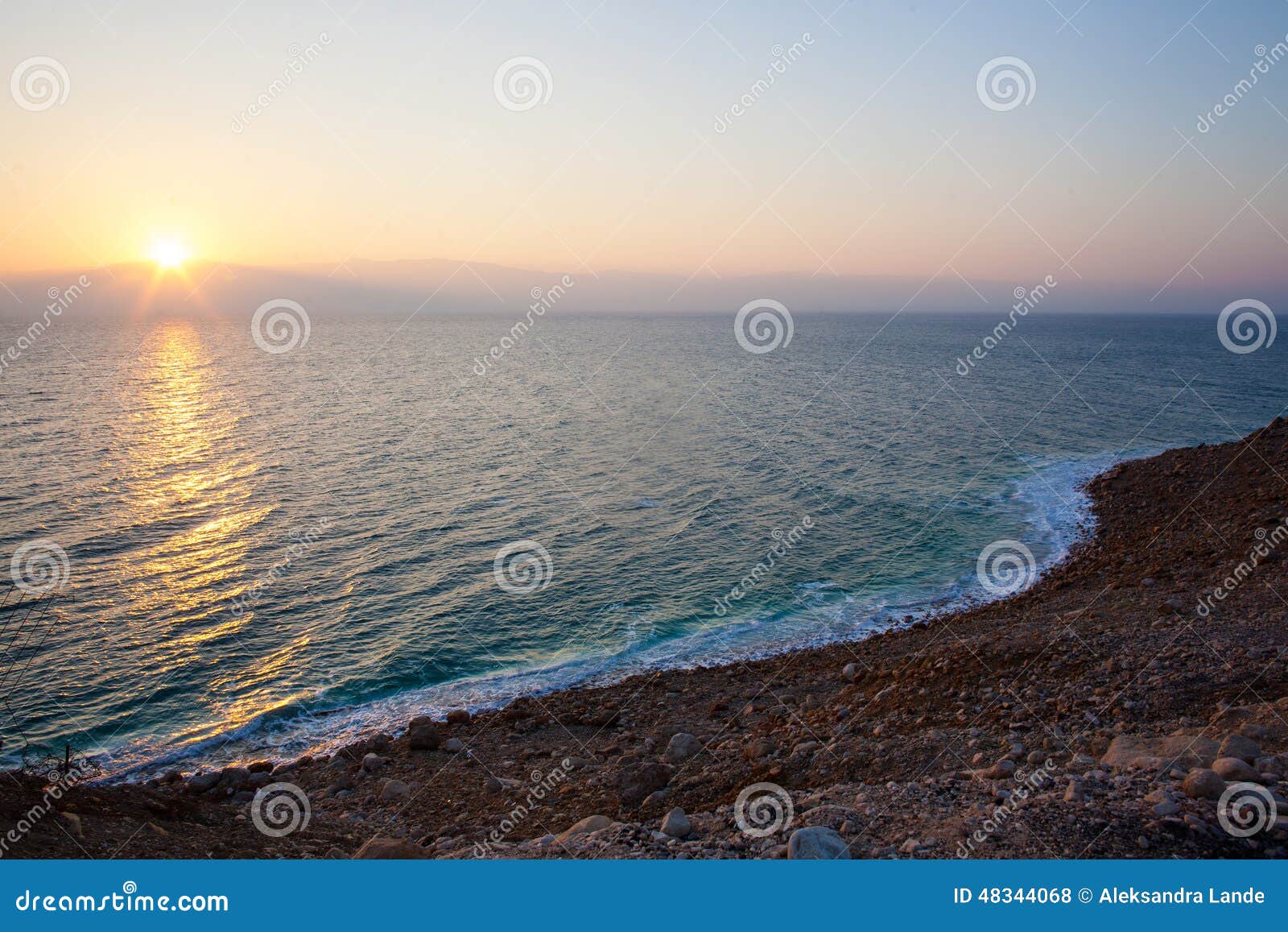 Sunrise at Dead Sea stock photo. Image of land, mountain - 48344068