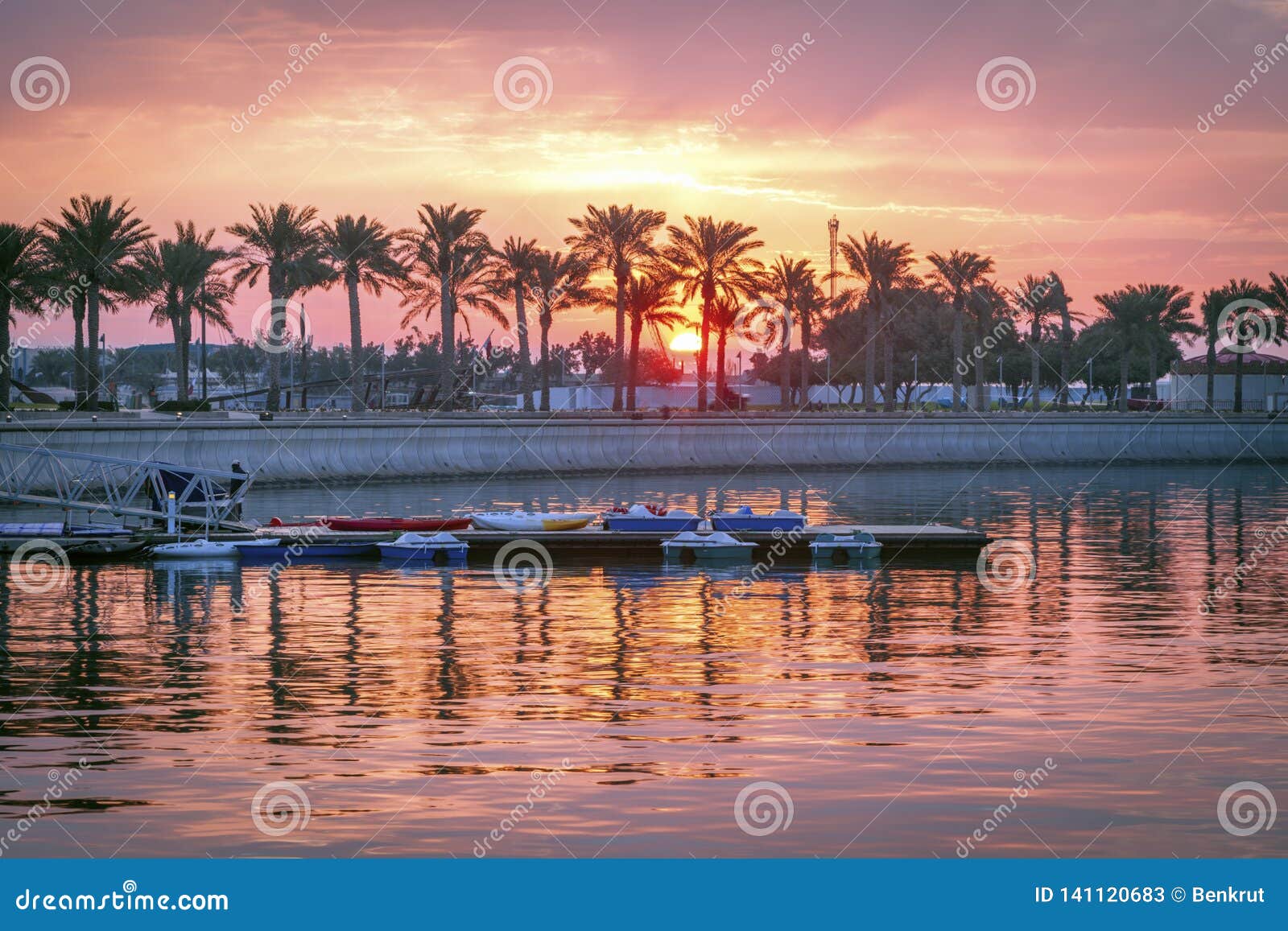 Sunrise in Doha stock image. Image of outdoors, downtown - 141120683