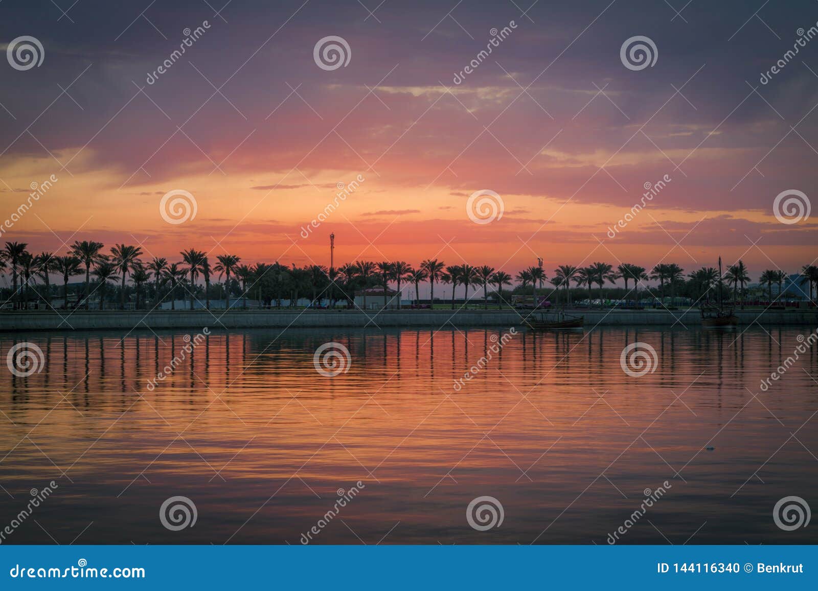 Sunrise in Doha stock photo. Image of sunrise, arab - 144116340
