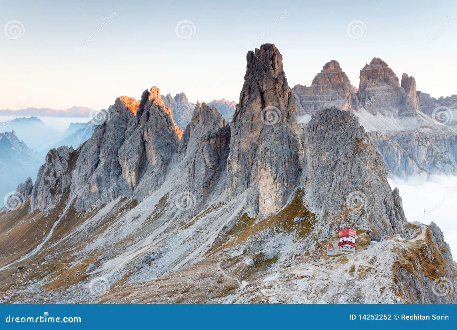 Sunrise in the Dolomites stock photo. Image of walls - 14252252
