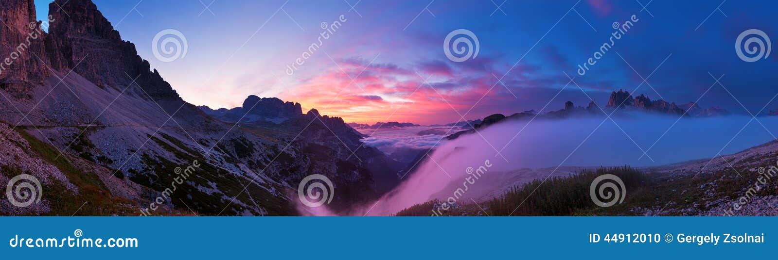 Sunrise in the Dolomites, Panoramic Pictures Stock Photo - Image of ...