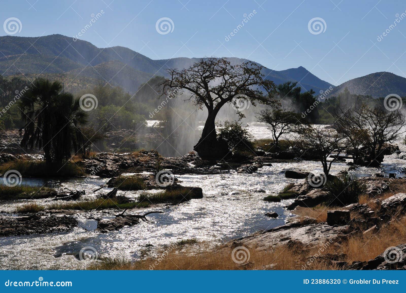Sunrise at the Epupa Waterfall, Namibia Stock Photo - Image of dramatic ...