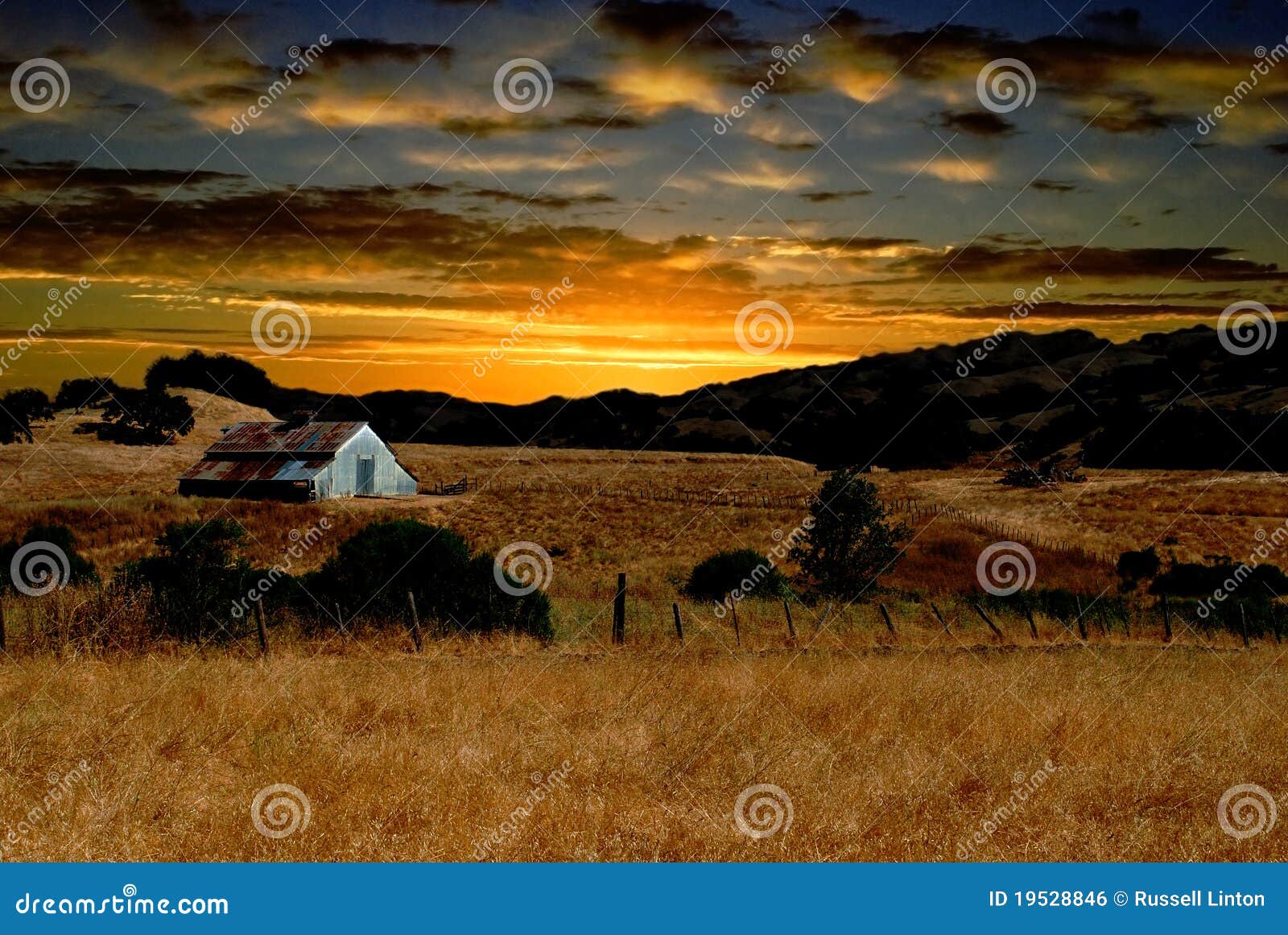 Sunrise on the Farm stock photo. Image of grass, building - 19528846
