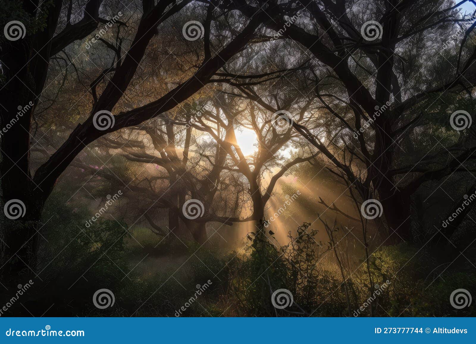 Sunrise, with the First Rays of Light Shining through the Trees Stock ...