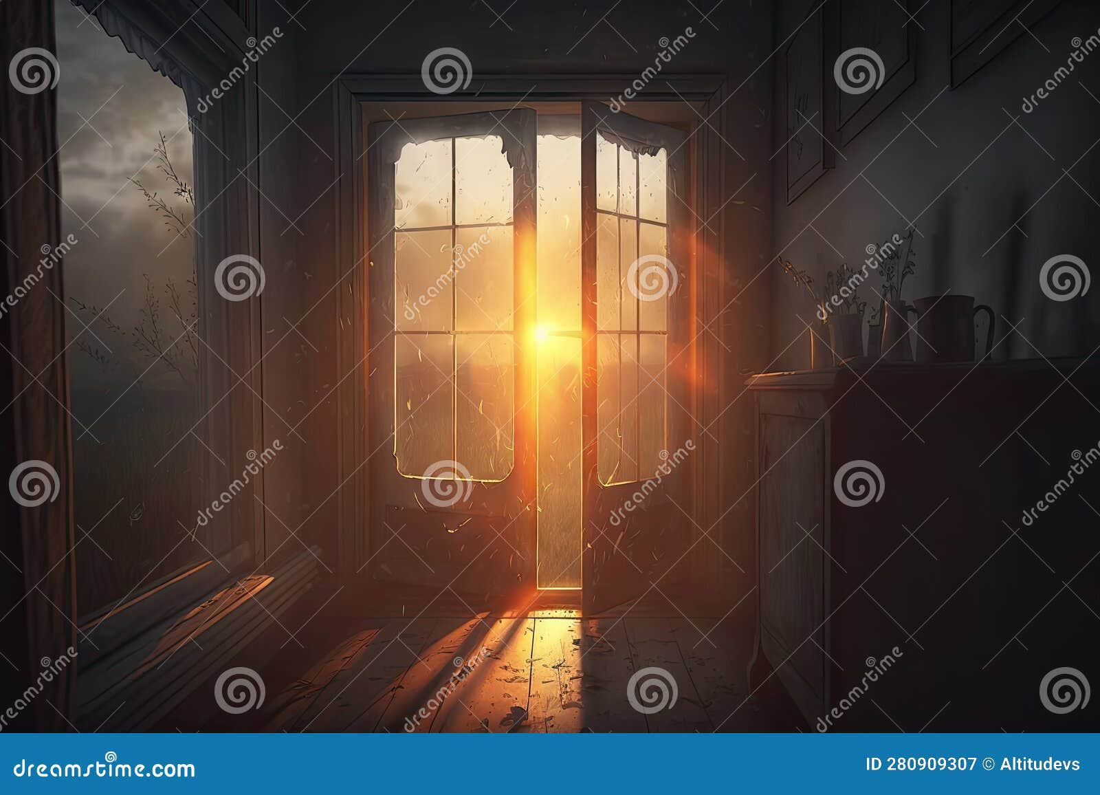A Sunrise, With The First Rays Of Light Shining Through A Window ...
