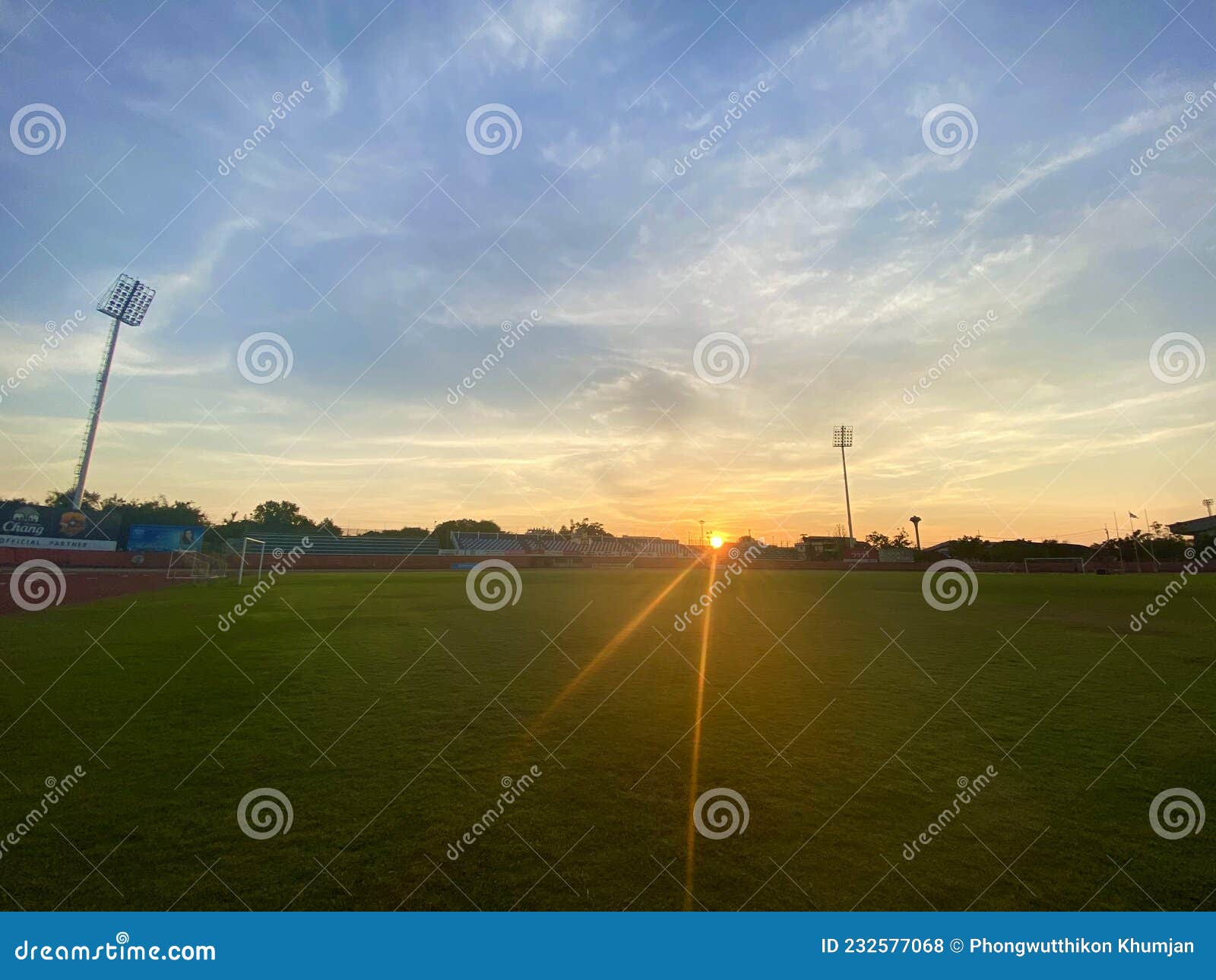 Sunrise at the Football Field Stock Photo - Image of reflection, nature ...