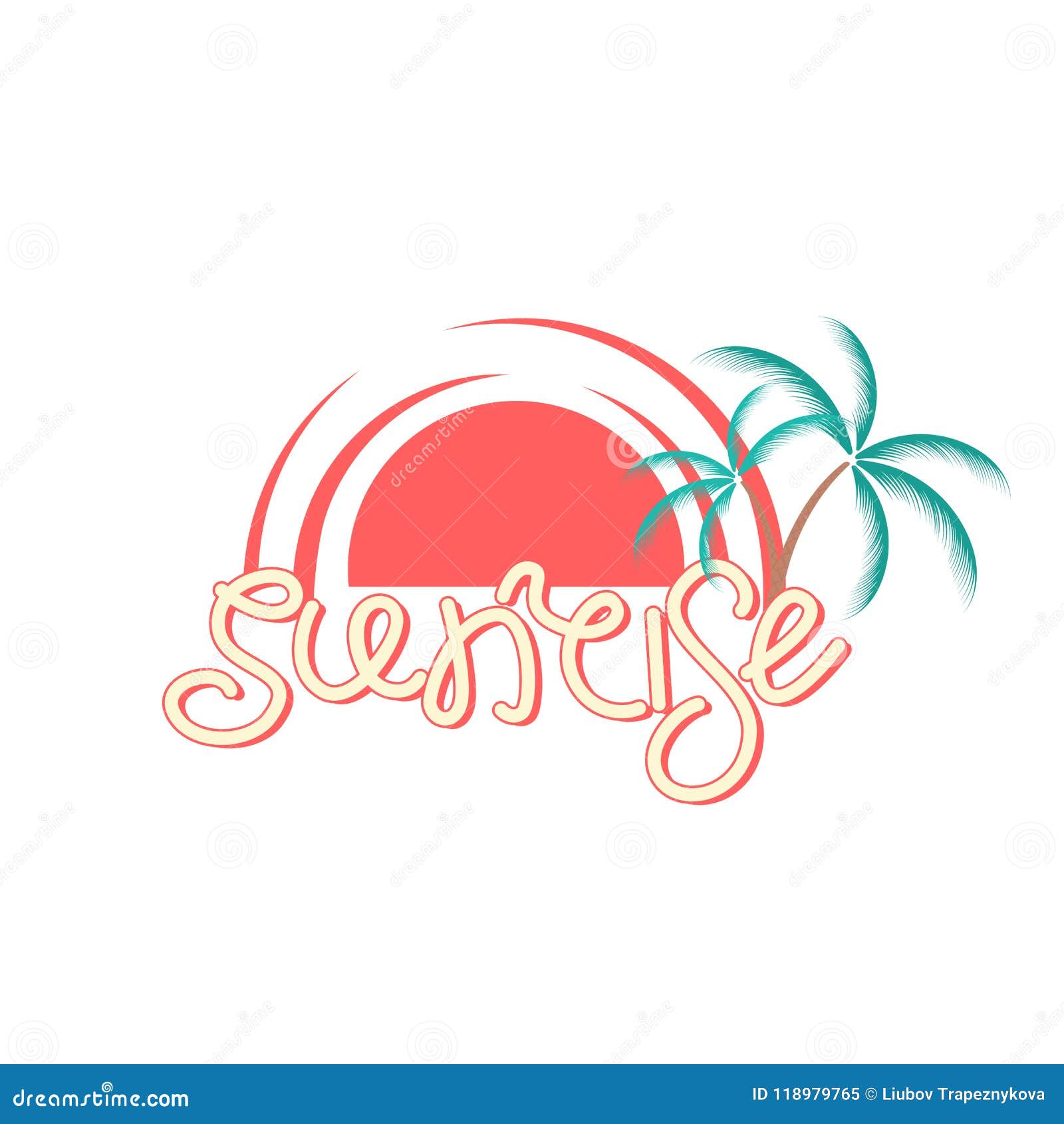 Sunrise Hand Drawn Lettering. Palm Trees Poster. Stock Illustration ...