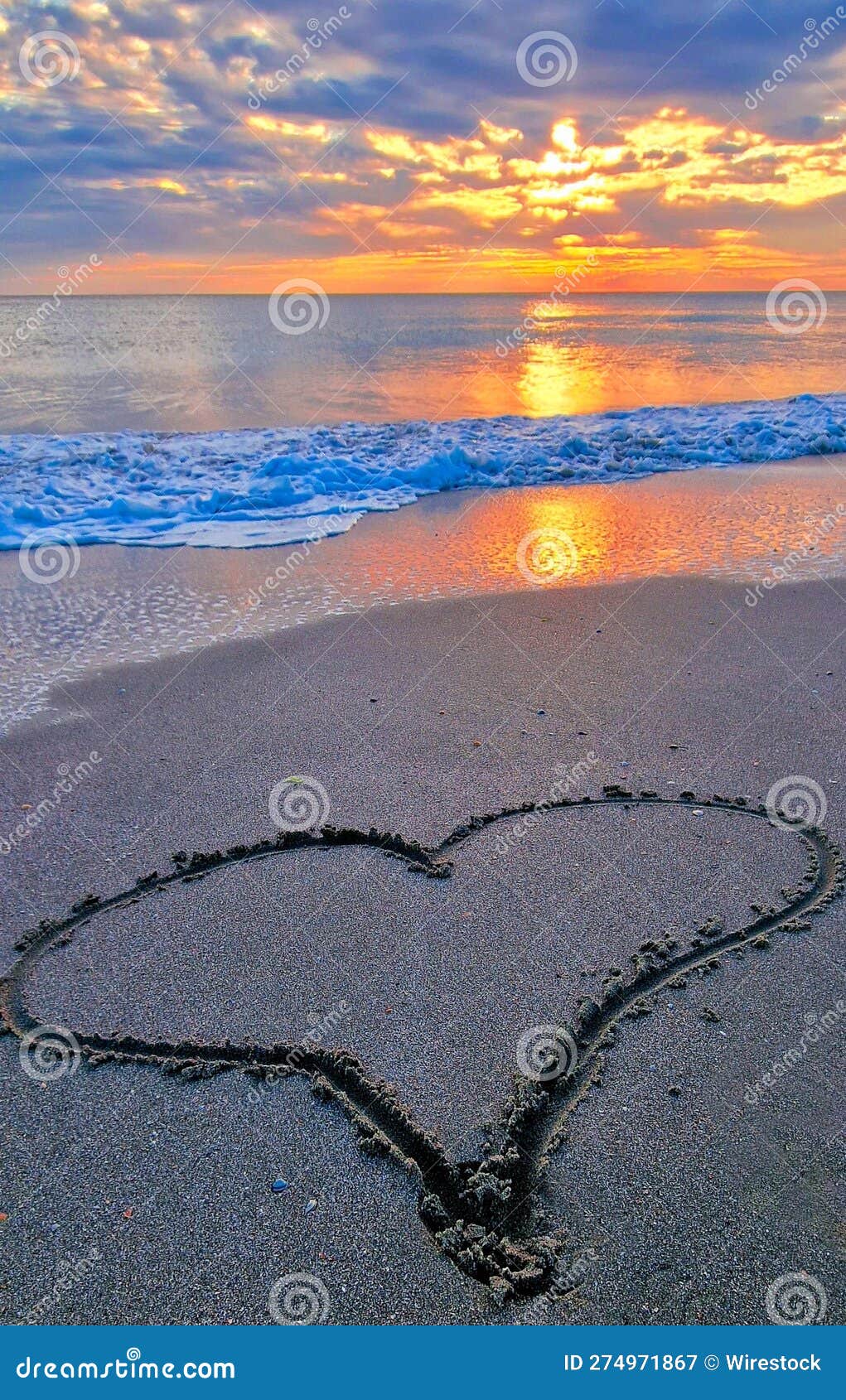 Sunrise and a Heart Drawn on the Beach Sand Stock Image - Image of ...