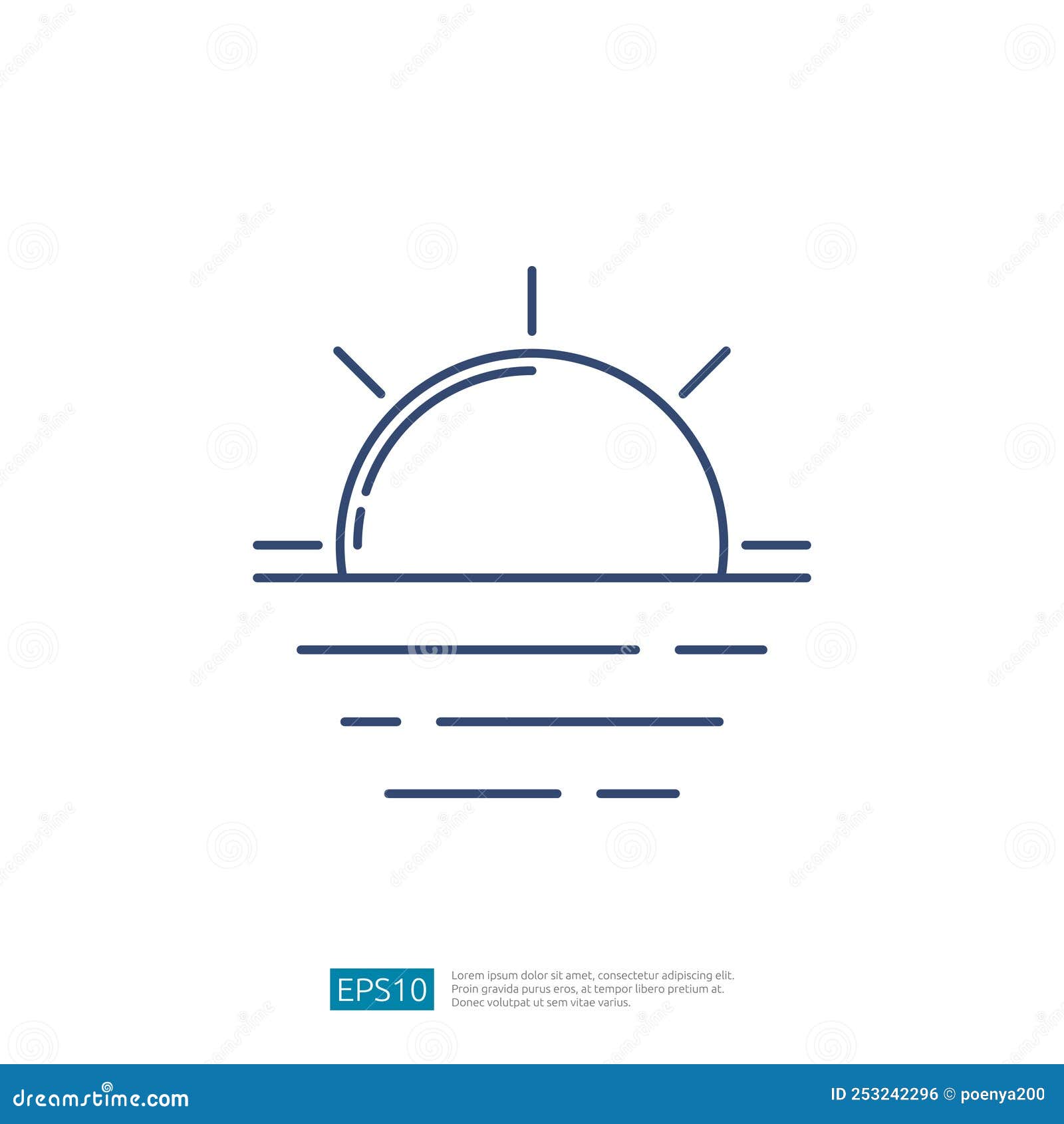 Sunrise Horizon And Sea Water Outline Icon Stock Vector Illustration