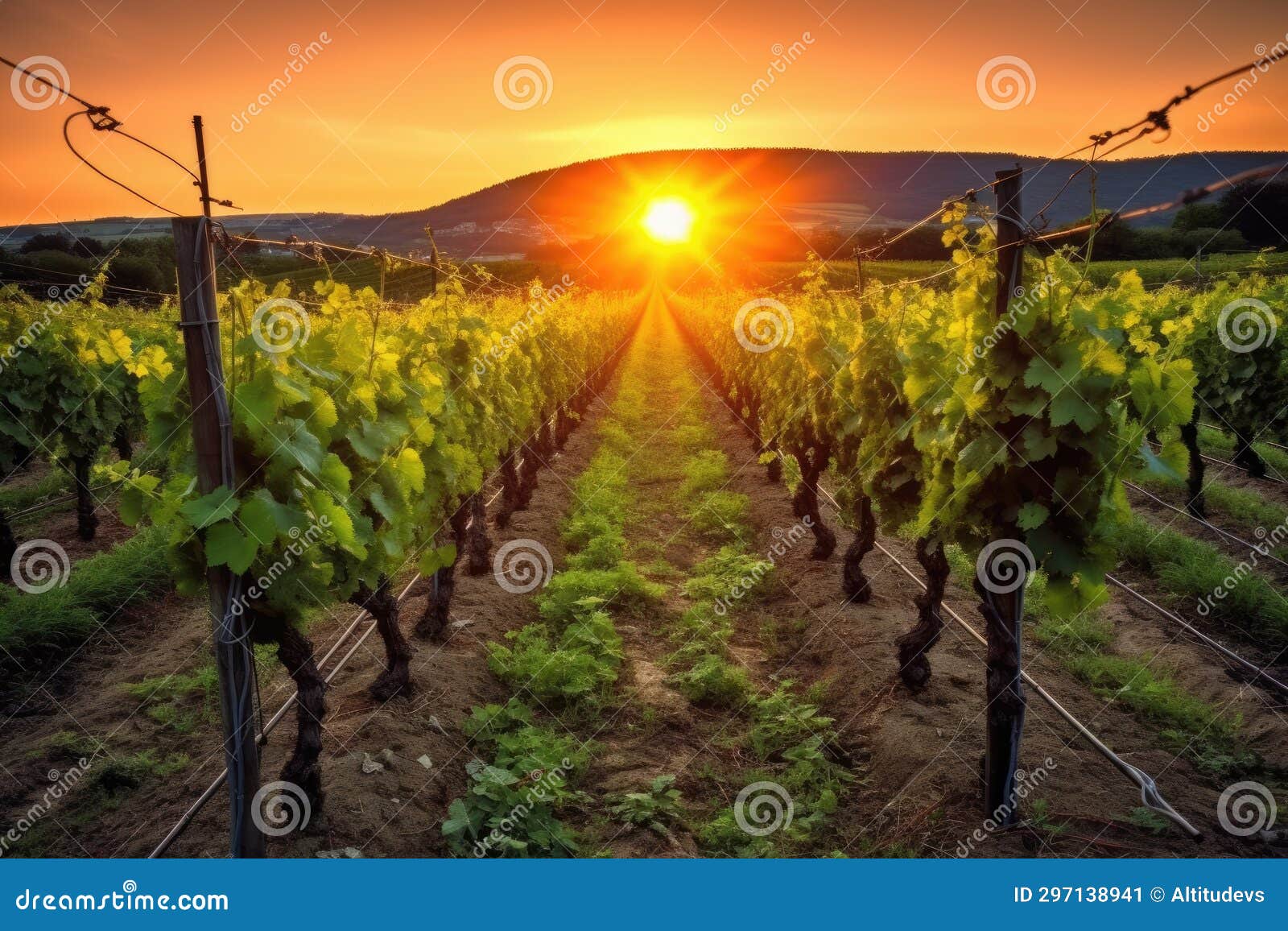 Sunrise Illuminating Rows of Grape Vines Stock Image - Image of wine ...