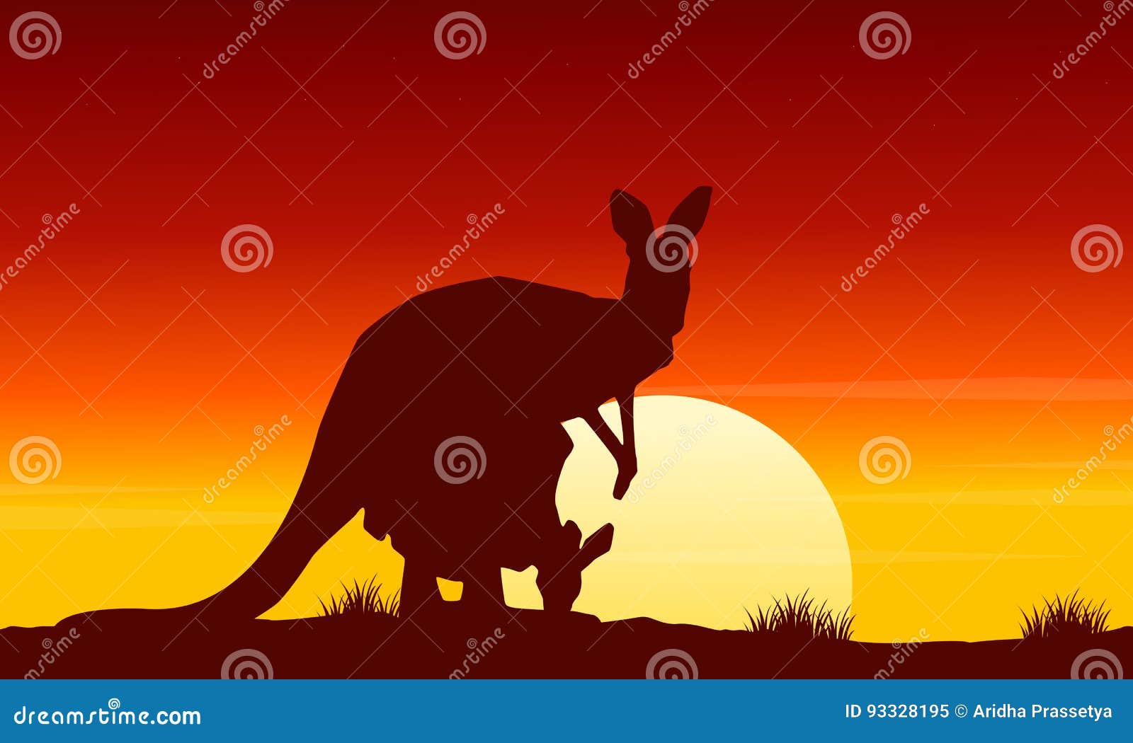 At Sunrise Kangaroo Scenery Beauty Landscape Stock Vector ...