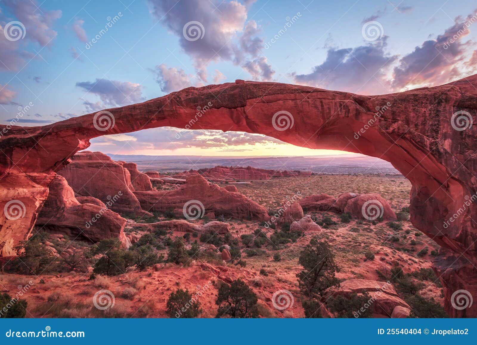 Sunrise at Landscape Arch, Arches National Park Stock Photo - Image of ...