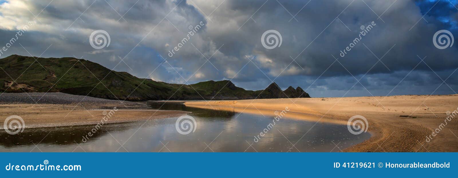 Sunrise Landscape Panorama Three Cliffs Bay in Wales with Dramatic Sky ...