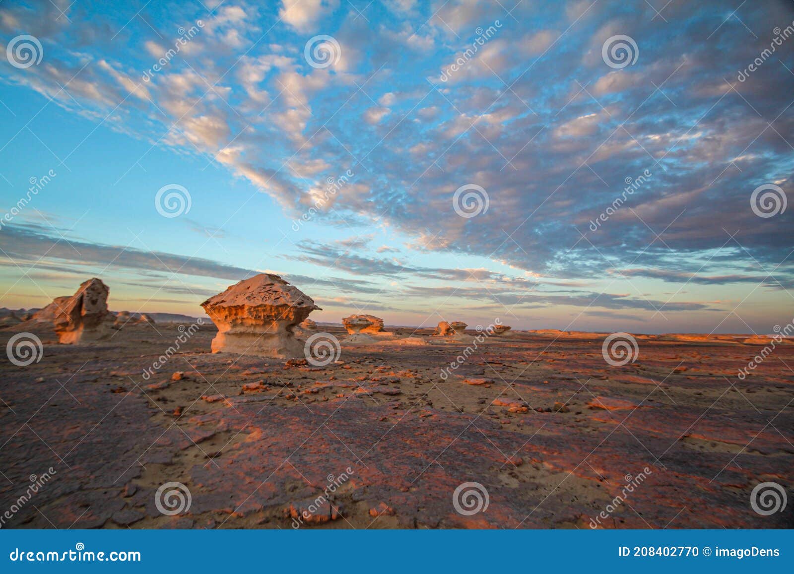 Sunrise in the Libyan Desert White Desert Limestone Formations in the ...