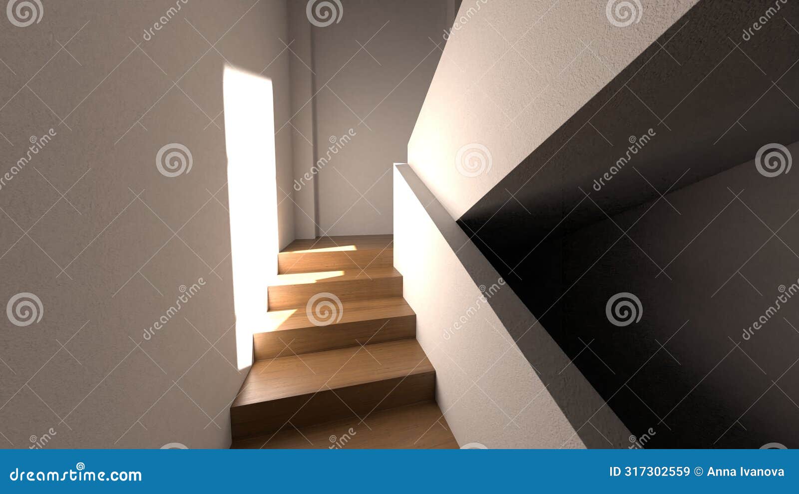 Sunrise Light Casts Sharp Shadows on a Simple Staircase in a ...