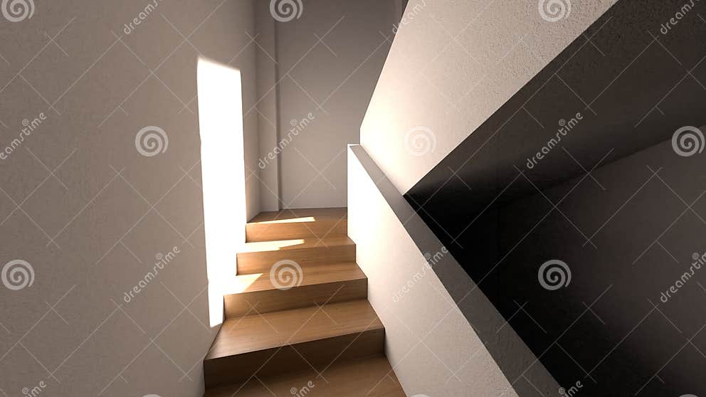 Sunrise Light Casts Sharp Shadows on a Simple Staircase in a ...