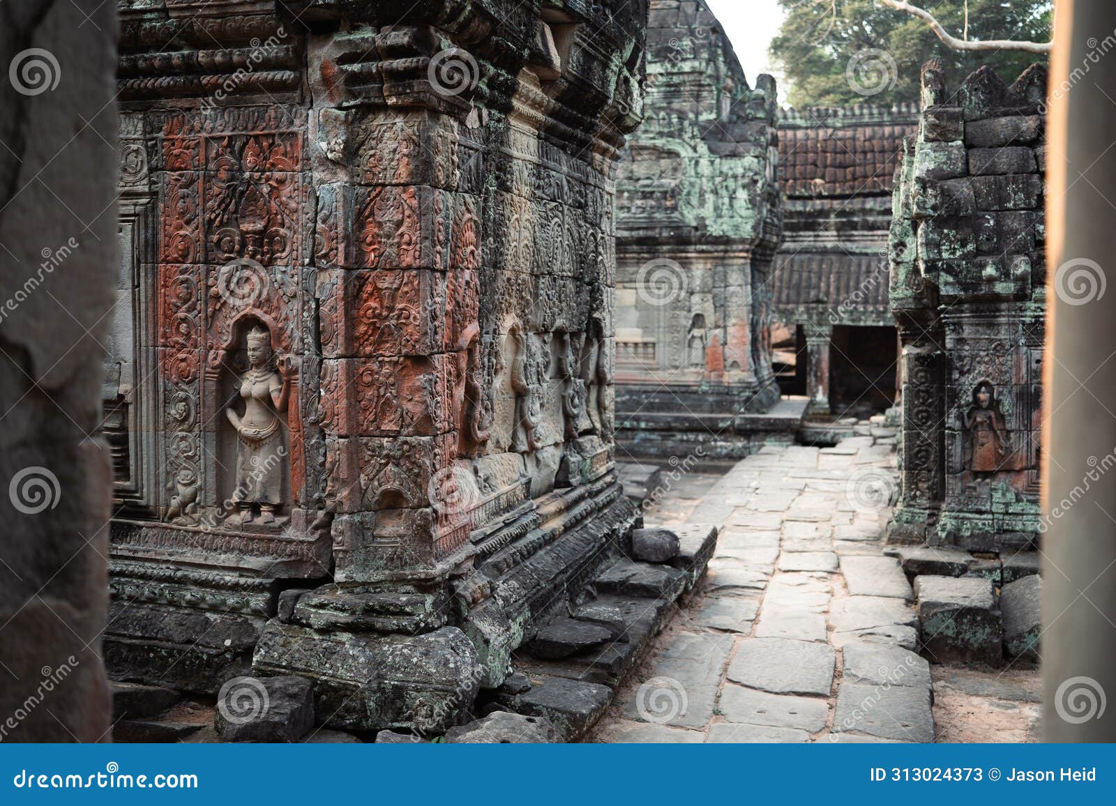 Sunrise Light Shining through at Temple in Angkor Complex Cambodia ...