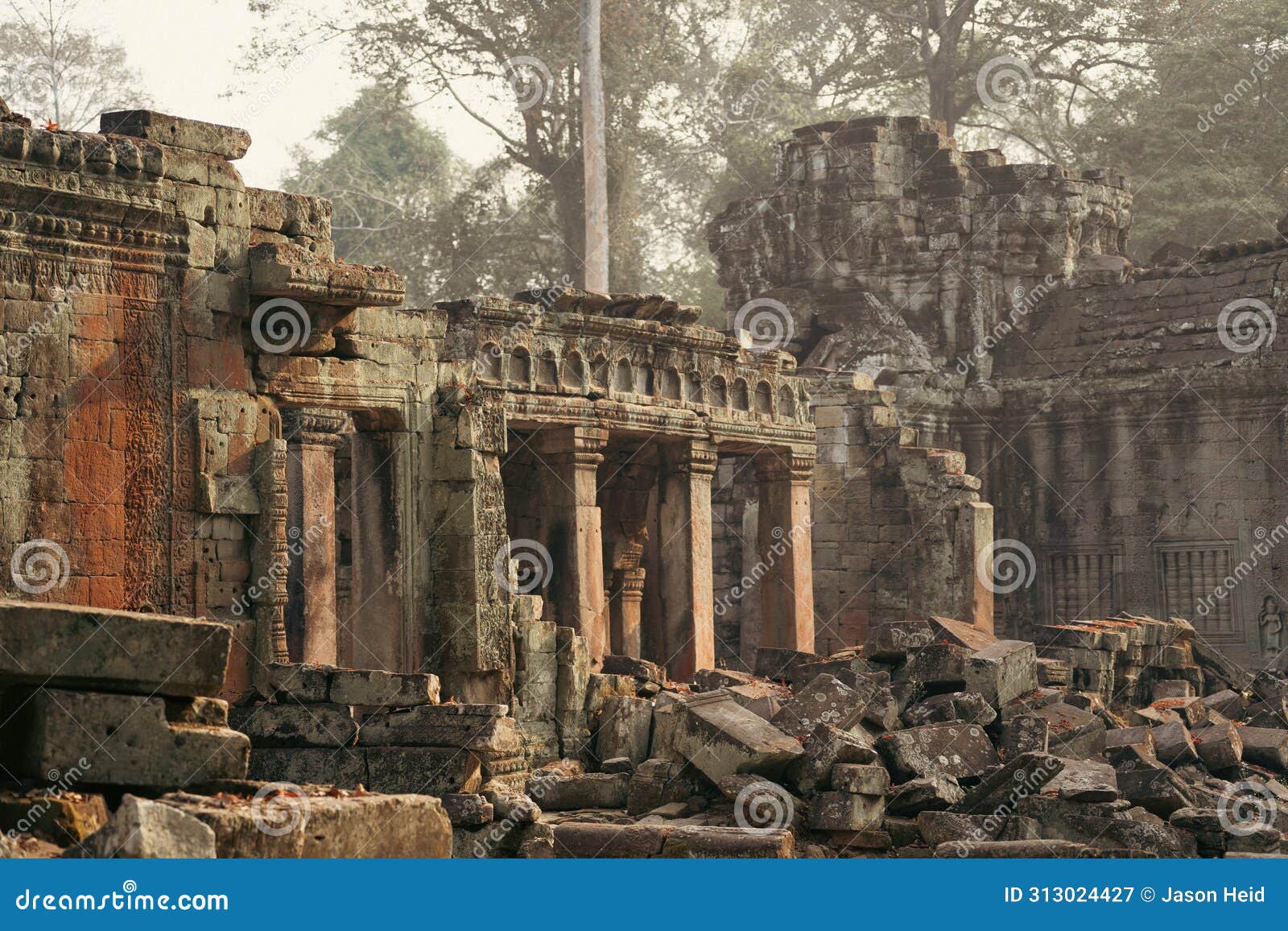 Sunrise Light Shining through at Temple in Angkor Complex Cambodia ...