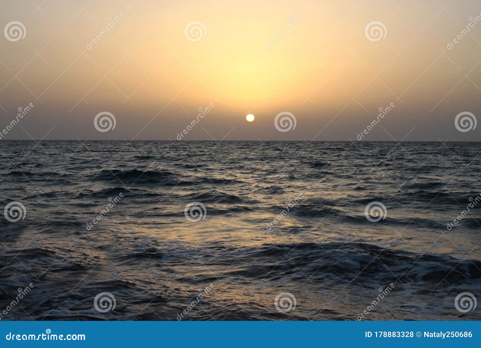Sunrise Maybe Sunset Above Ocean with Waves without Clouds View from ...
