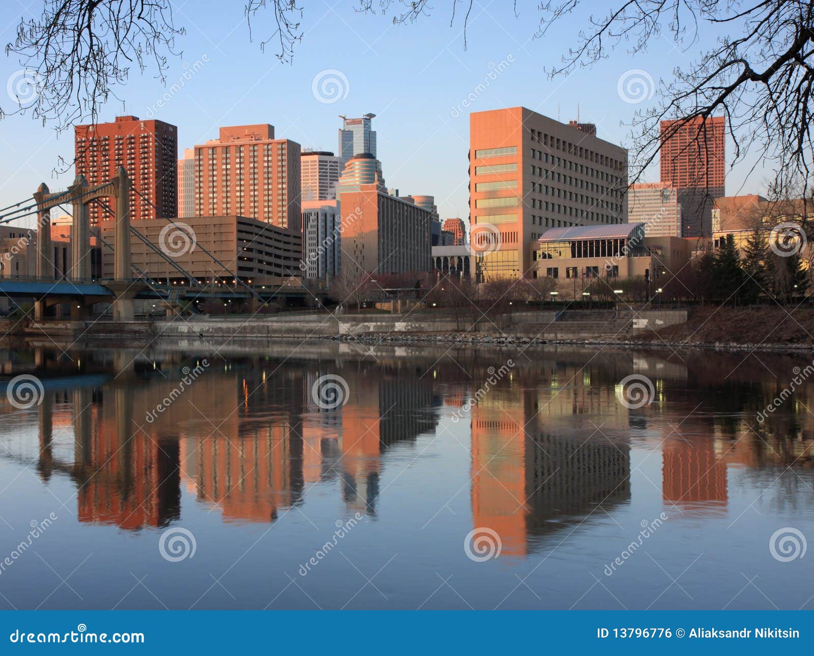 Sunrise in Minneapolis stock photo. Image of modern, reflection - 13796776