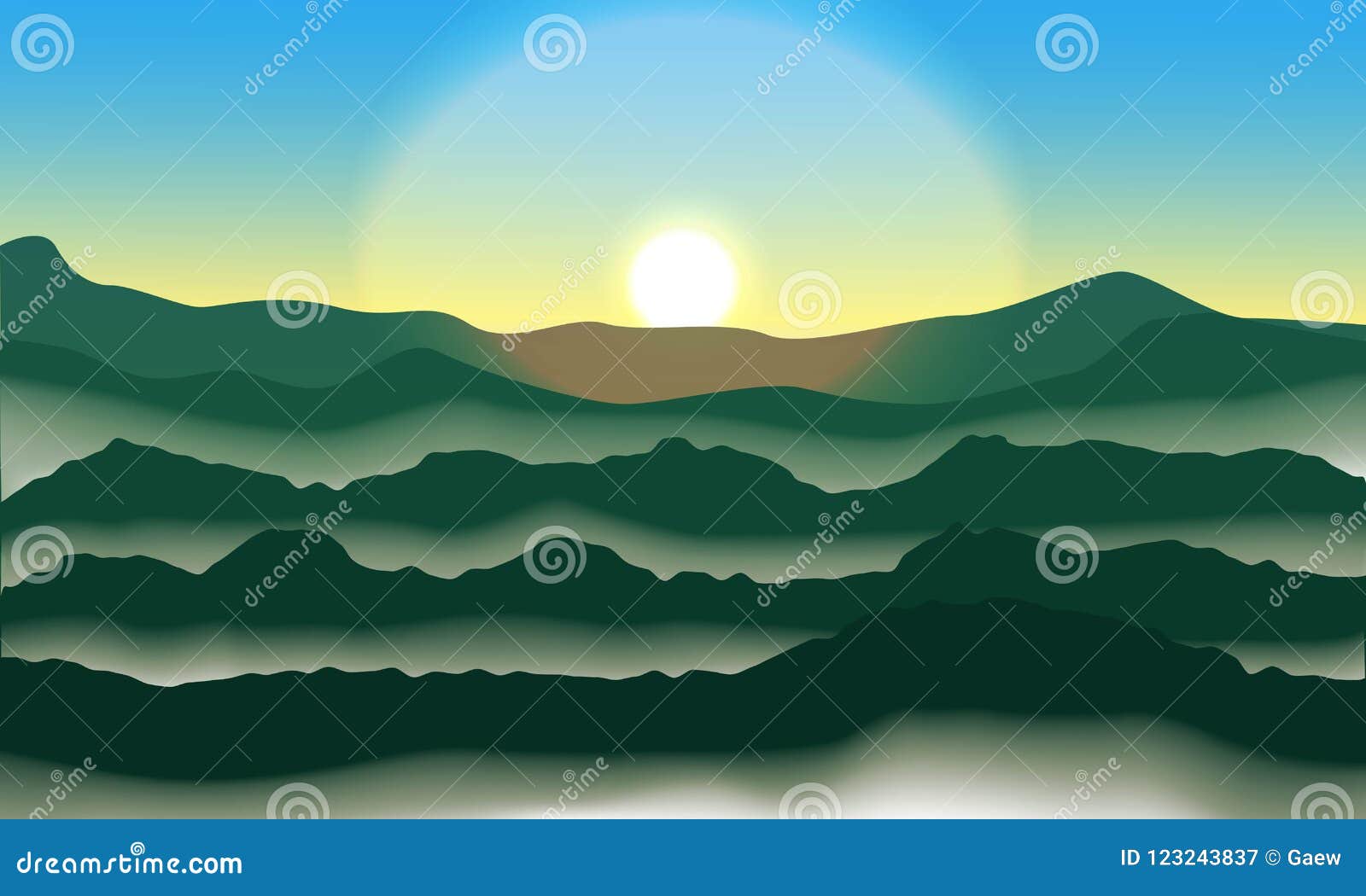 Sunrise and Mist in the Mountains. Stock Vector - Illustration of ...