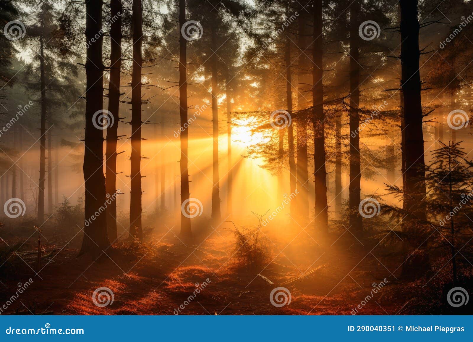 A Sunrise in a Misty Forest Area Stock Image - Image of natural, autumn ...