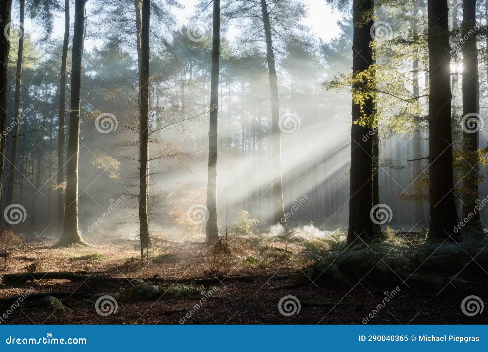 A Sunrise in a Misty Forest Area Stock Image - Image of orange ...