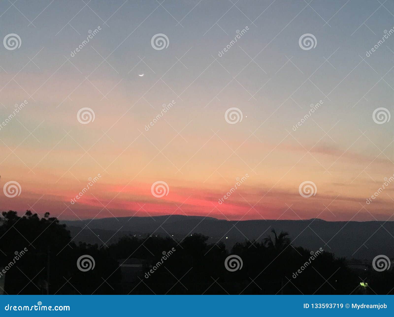 Sunrise with moon stock image. Image of silhoutte, sunrise - 133593719
