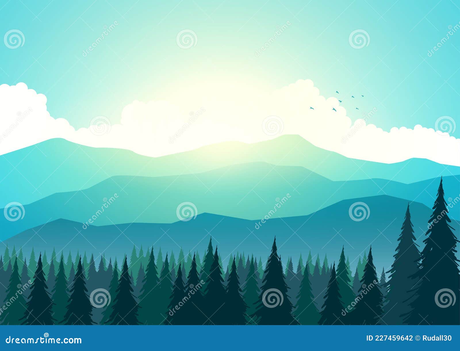 Sunrise at the mountain stock vector. Illustration of natural - 227459642