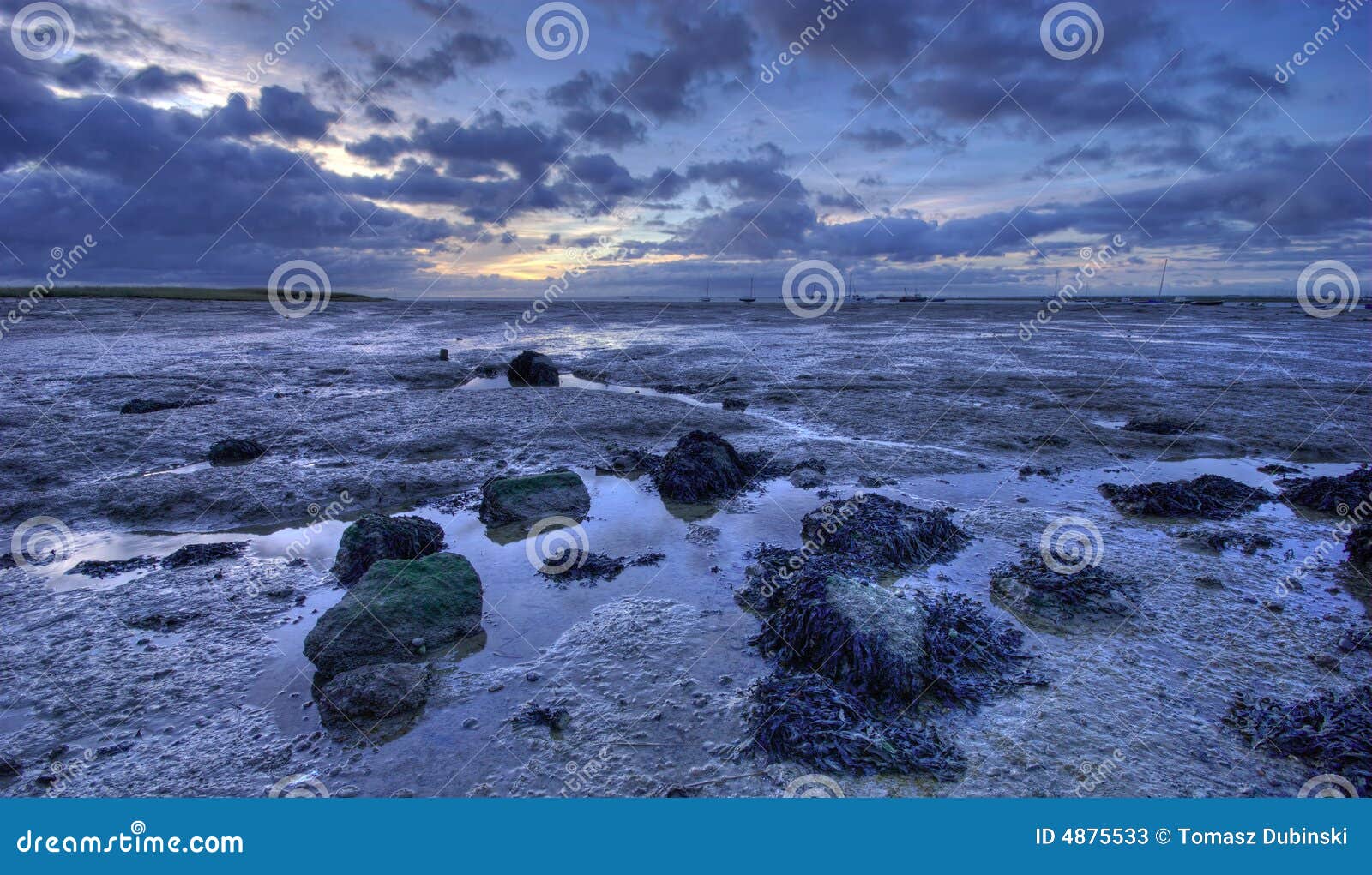 Sunrise and muddy beach stock image. Image of rocks, stones - 4875533