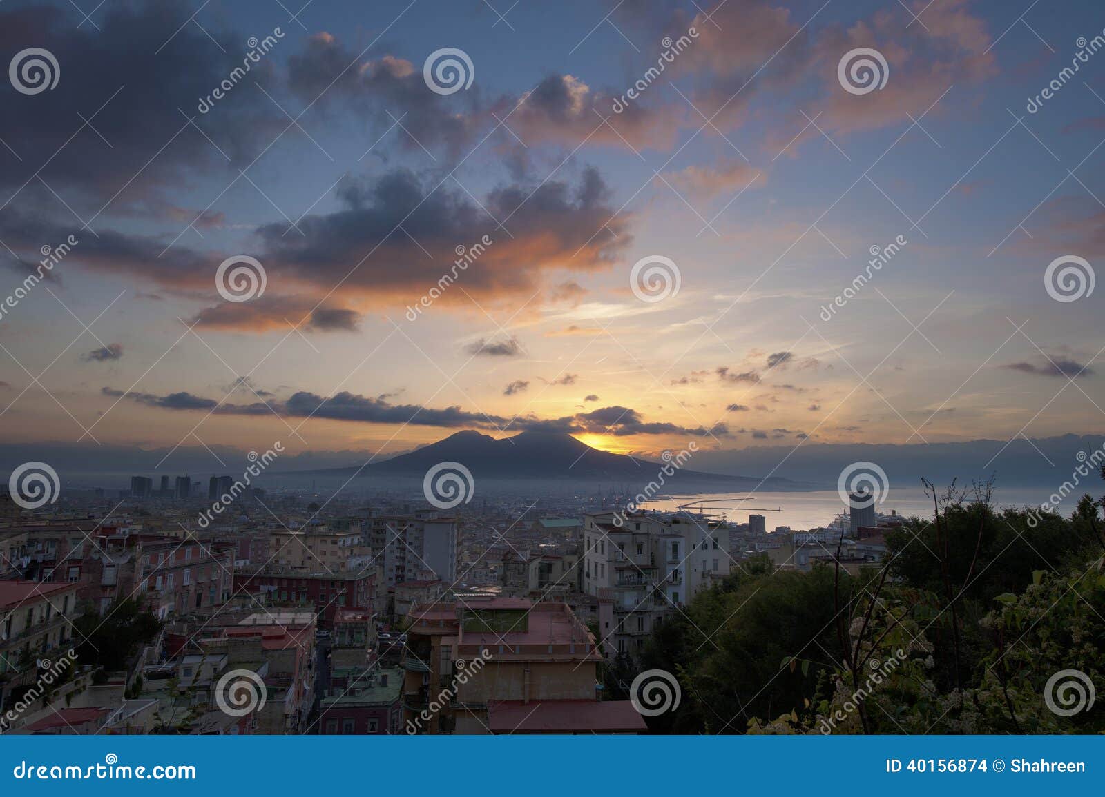 Sunrise at Naples, Italy. stock photo. Image of italy - 40156874