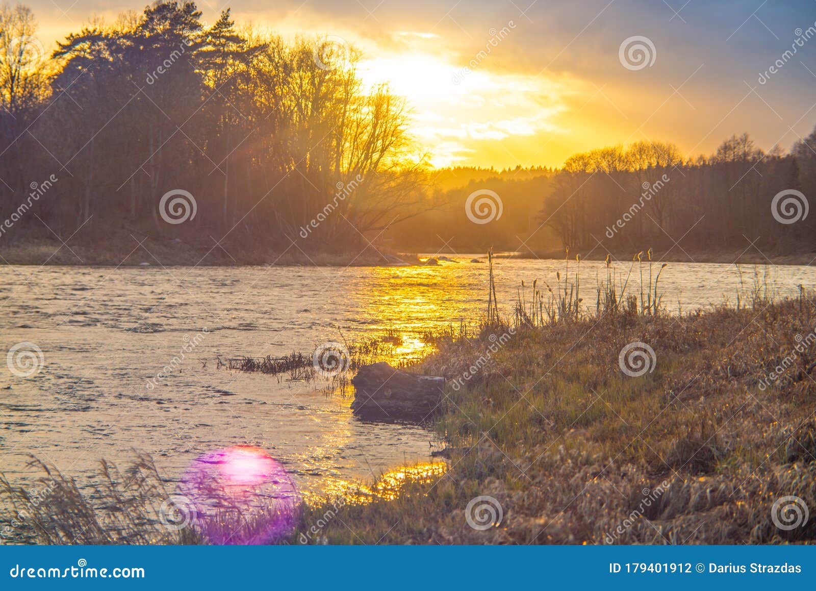 Sunrise Near River in Spring Stock Photo - Image of lens, golden: 179401912