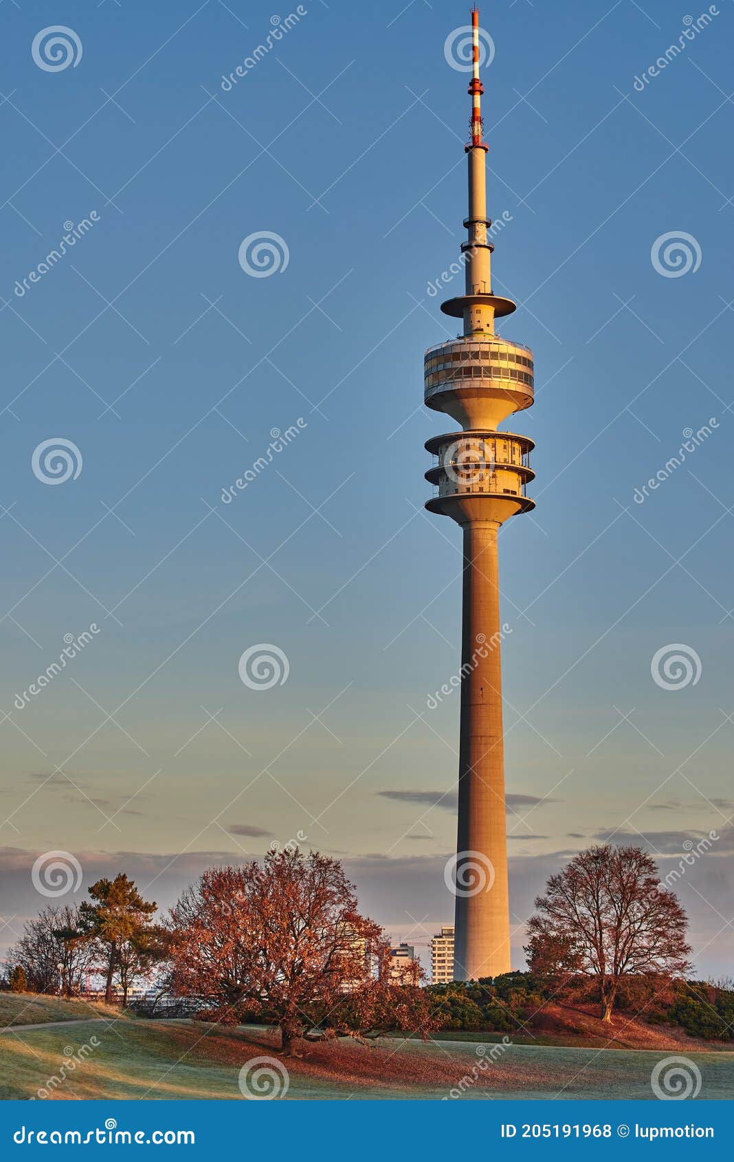 Sunset At Olympiaberg In Olympiapark With Roof Of Stadium And O2 Tower ...