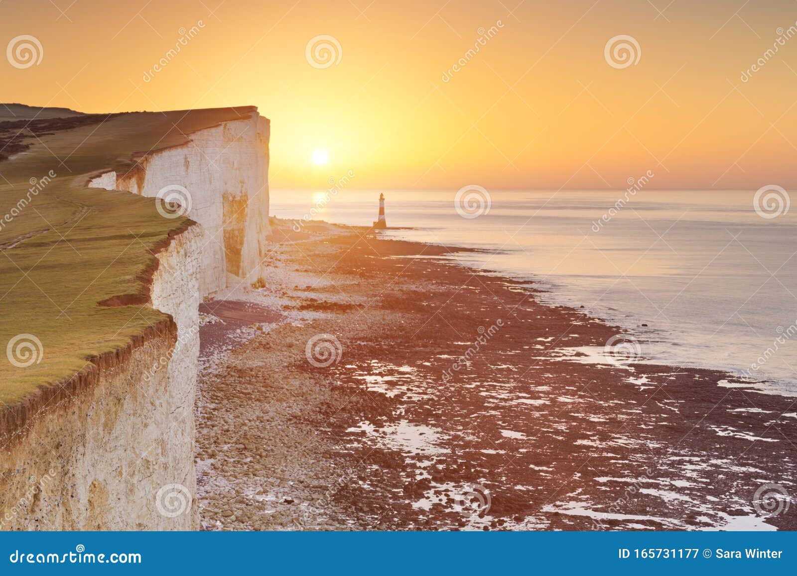 Sunrise Over Beachy Head on the South Coast of England Stock Image ...