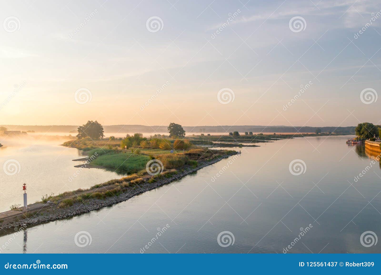 Sunrise Over Border River Oder. Stock Image - Image of nature, german ...