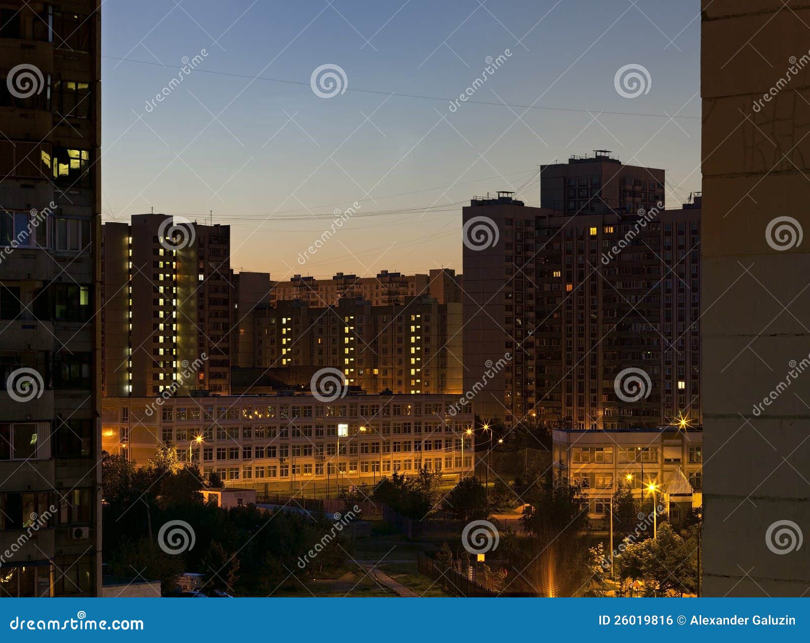 Sunrise over city stock photo. Image of window, town - 26019816